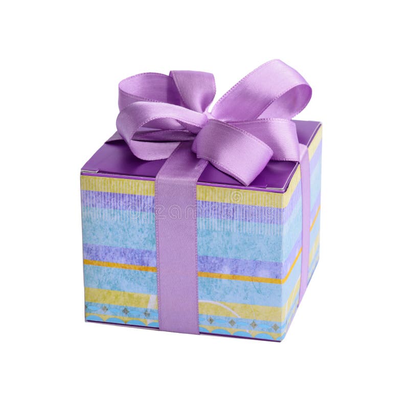 A Small Stripped Gift Box with a Purple Bow. Stock Image - Image of ...