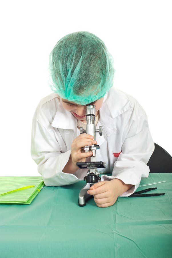 Small Student Looking into Microscope Stock Photo - Image of person ...