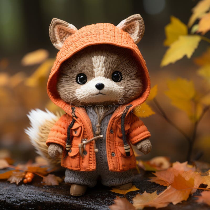 A Small Stuffed Animal Wearing an Orange Coat Stock Illustration - Illustration of colored ...