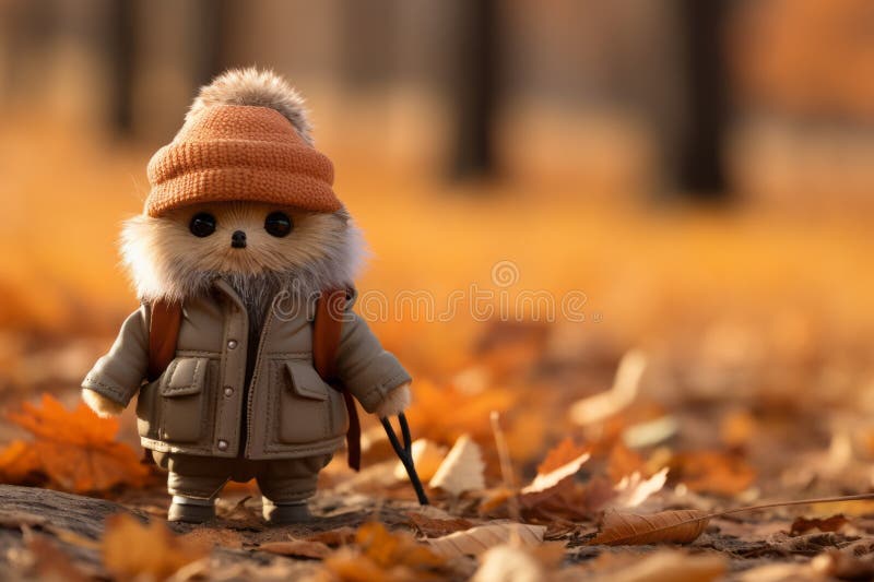 A Small Stuffed Animal Wearing an Orange Hat and Coat Stock ...