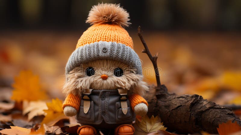 A Small Stuffed Animal Wearing an Orange Hat and Jacket Stock ...