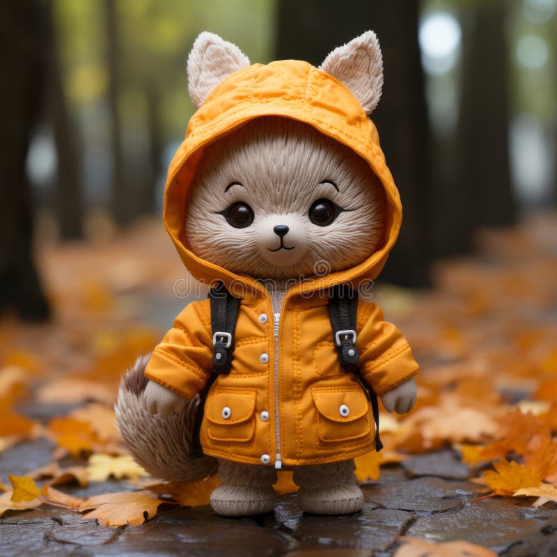 A Small Stuffed Animal Wearing an Orange Raincoat Stock Illustration ...