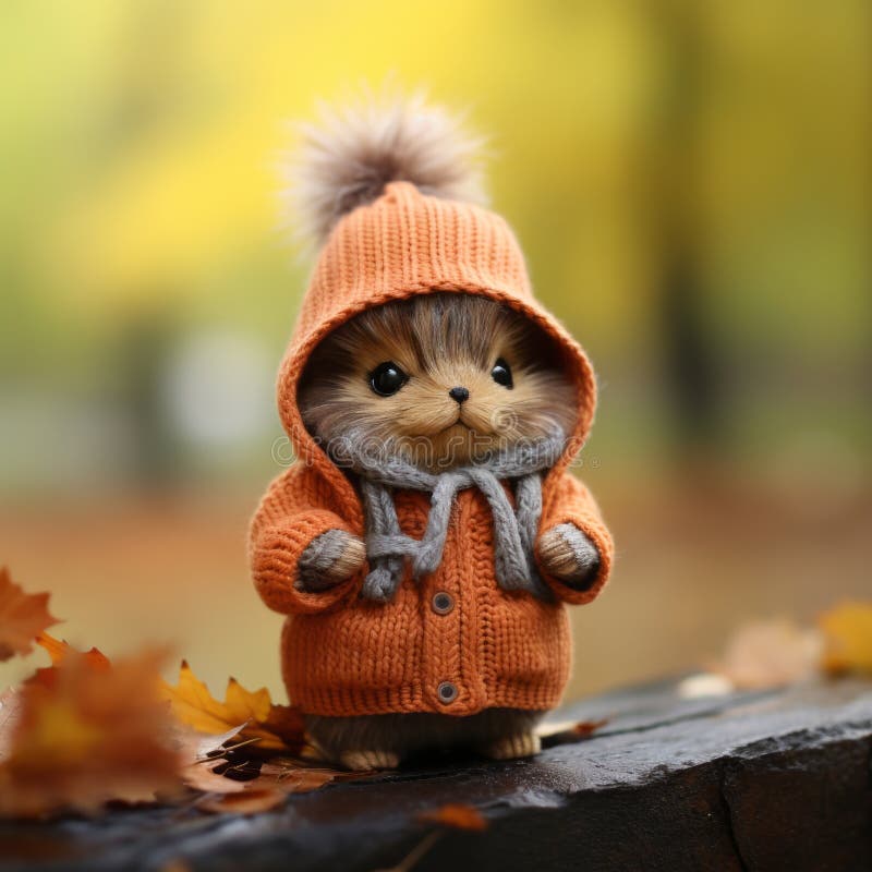 A Small Stuffed Animal Wearing an Orange Sweater Stock Illustration ...