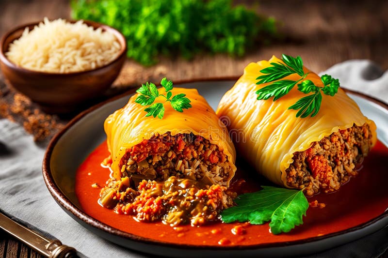 Small Stuffed Cabbage Rolls with Minced Meat and Rice Stock ...