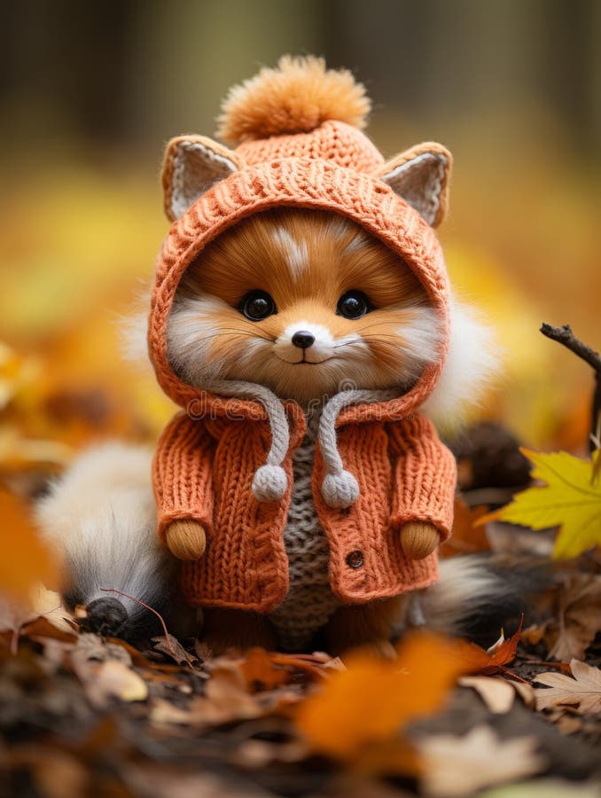 A Small Stuffed Fox Wearing an Orange Sweater Stock Illustration ...