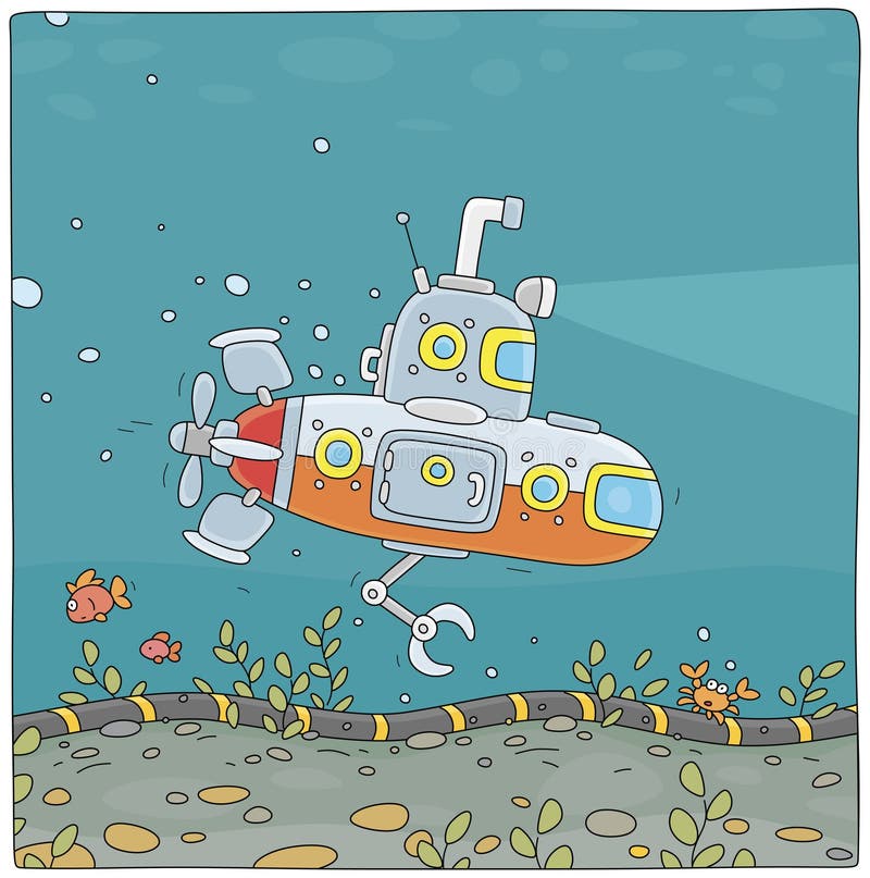 Small Submarine Patrolling an Undersea Pipeline Stock Vector ...