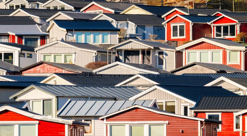 Small Summer Houses Side by Side by a Beach.. Stock Image - Image of ...