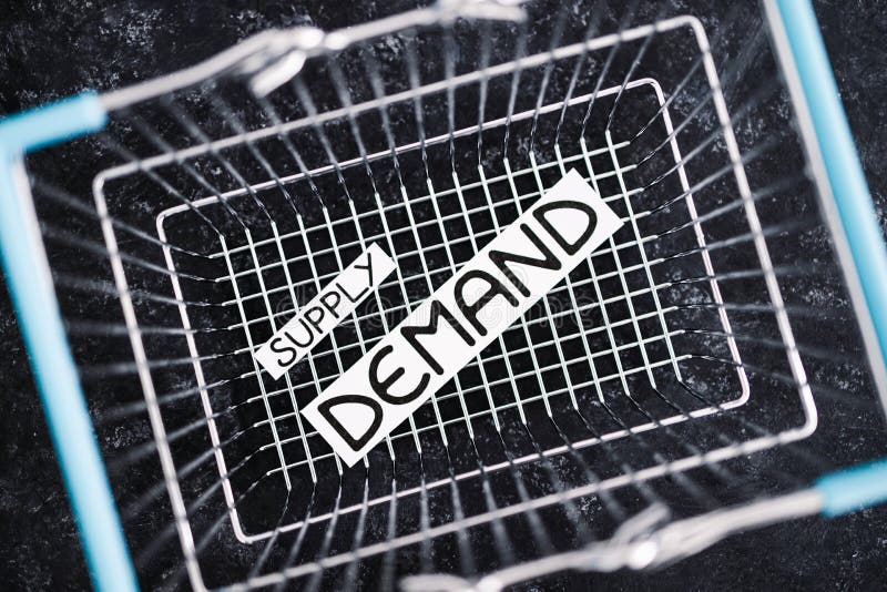 Small Supply Text and Big Demand Text Inside of Empty Shopping Basket ...
