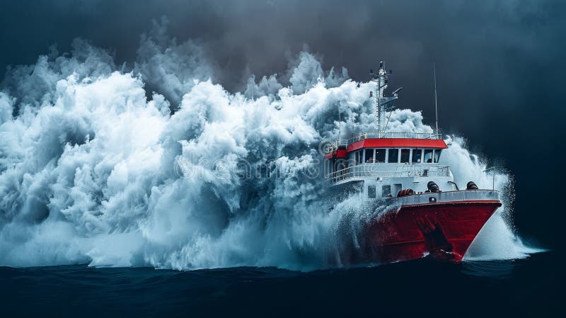 Small Support Vessel Bravely Navigating through Massive Storm Waves in ...