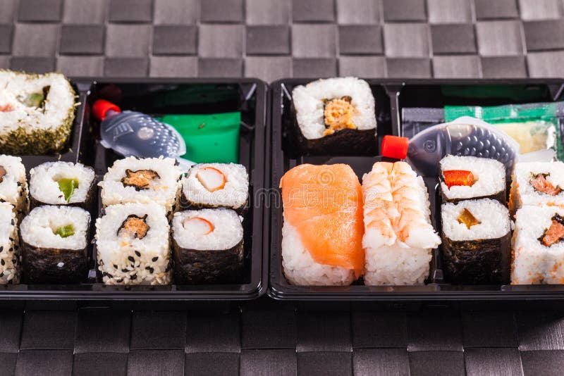 Small sushi boxes stock photo. Image of black, bento - 62019748