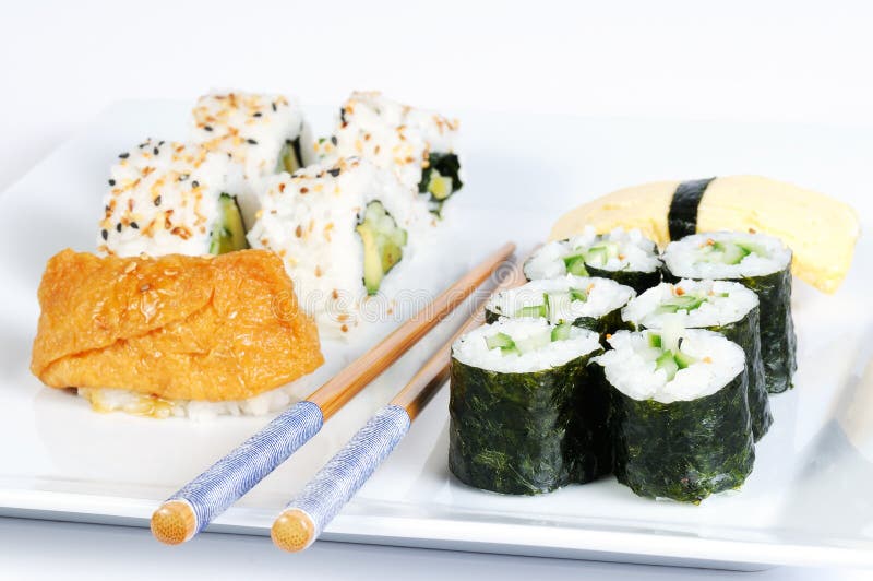 Small Sushi Menu on White Plate Stock Photo - Image of japanese ...