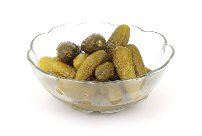 Small Sweet Dill Pickles in Dish Stock Image - Image of isolated, time ...