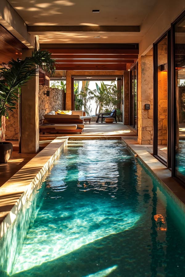 A Small Swimming Pool in the Middle of a Room with a Couch Stock Image ...