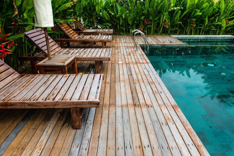 Small Swimming Pool with Wooden Setting Surrounded by Trees Stock Image ...
