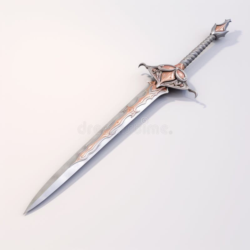 Realistic Fantasy Artwork: Silver Sword on White Surface Stock ...