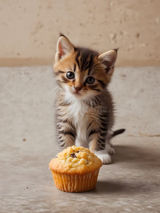 Kitten and Muffin stock illustration. Illustration of feline - 356314950