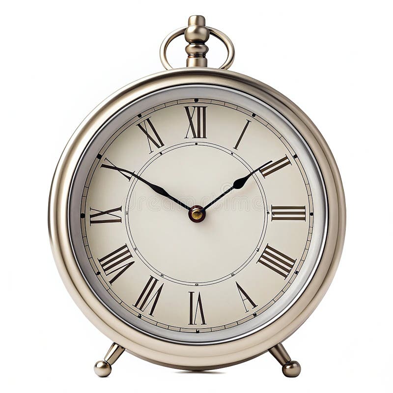 Small Table Clock with Roman Numerals on White Background Stock ...