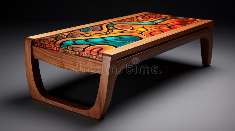 Colorful Biomorphic Coffee Table with Intricate Woodwork Stock ...