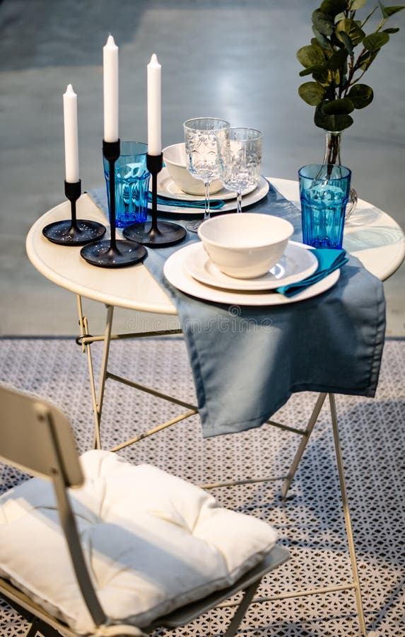 A Small Table for the Veranda is Set for Two. Stock Image - Image of ...