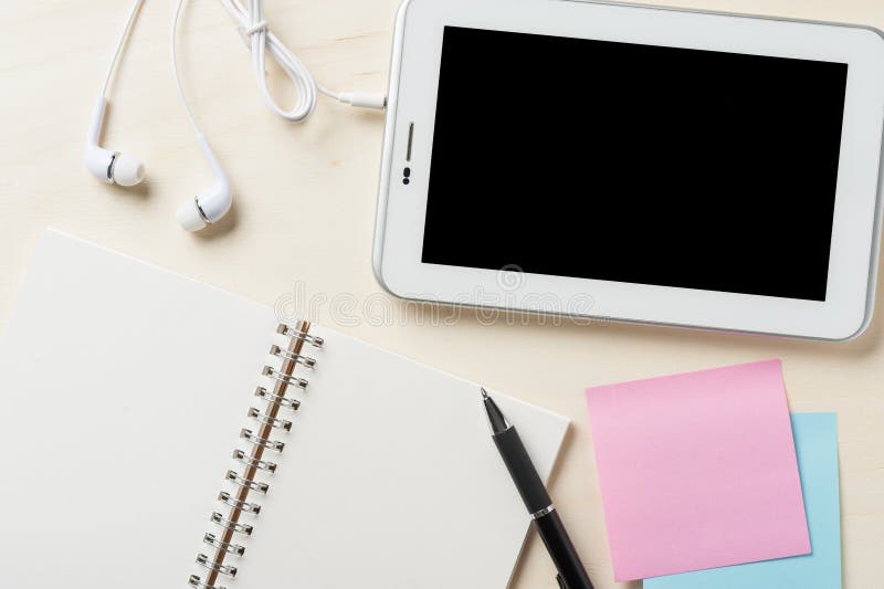 Small Tablet Pc with in Ear Headset Stock Photo - Image of lifestyle ...