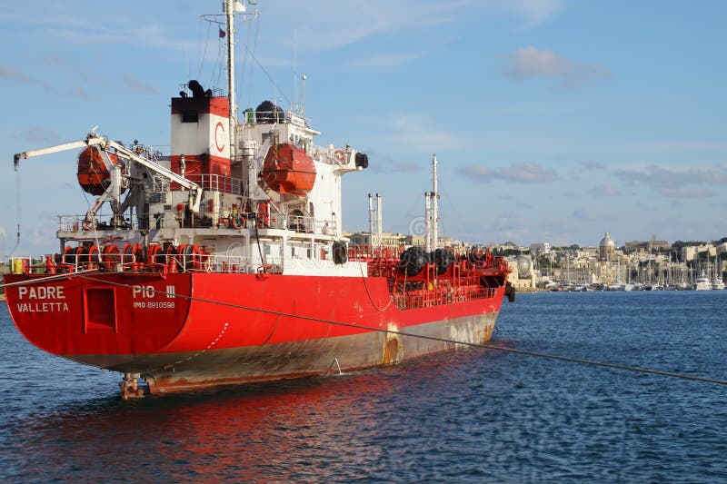 Small Tanker Ship in the Grand Harbor Editorial Stock Image - Image of ...