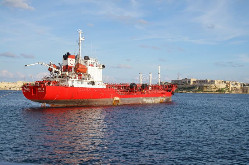 Small Tanker Ship in the Grand Harbor Stock Image - Image of water ...