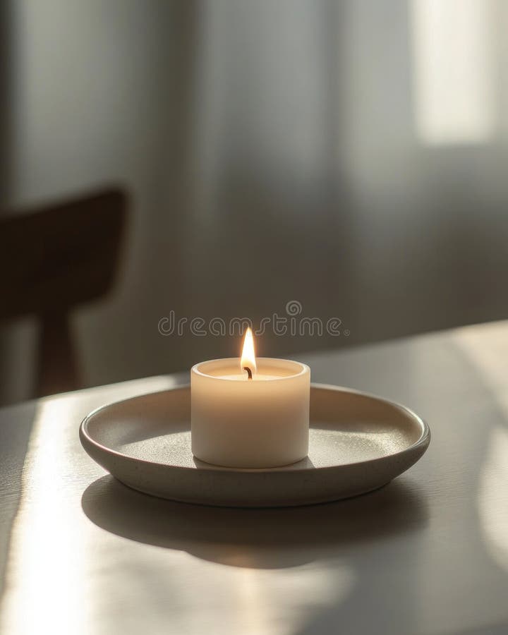 A Small Tealight Candle Burning Brightly, Resting in a Simple Holder on ...
