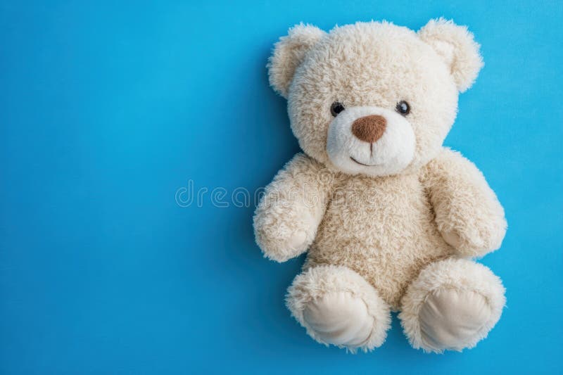 A Small Teddy Bear Rests on a Blue Surface, Showcasing Its Cute ...