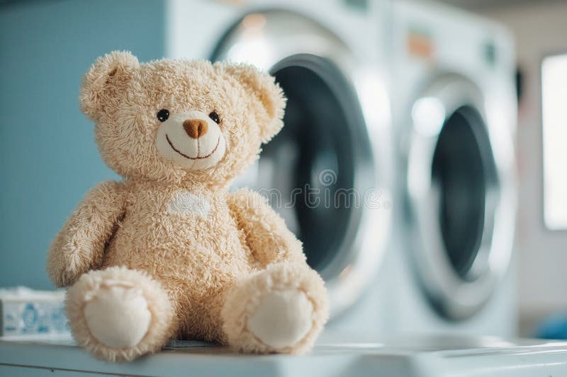 A Small Teddy Bear Sits Alone on a Laundromat Dryer, Its Worn Fabric ...