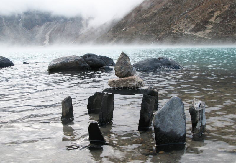 Small Temple of Rocks within the Gokyo Lake Stock Photo - Image of ...