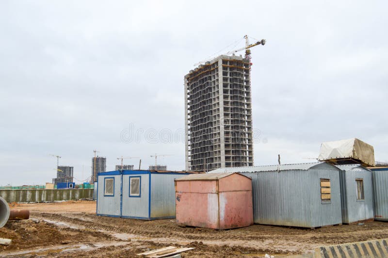 Small Temporary Houses of Builders from Containers at an Industrial ...