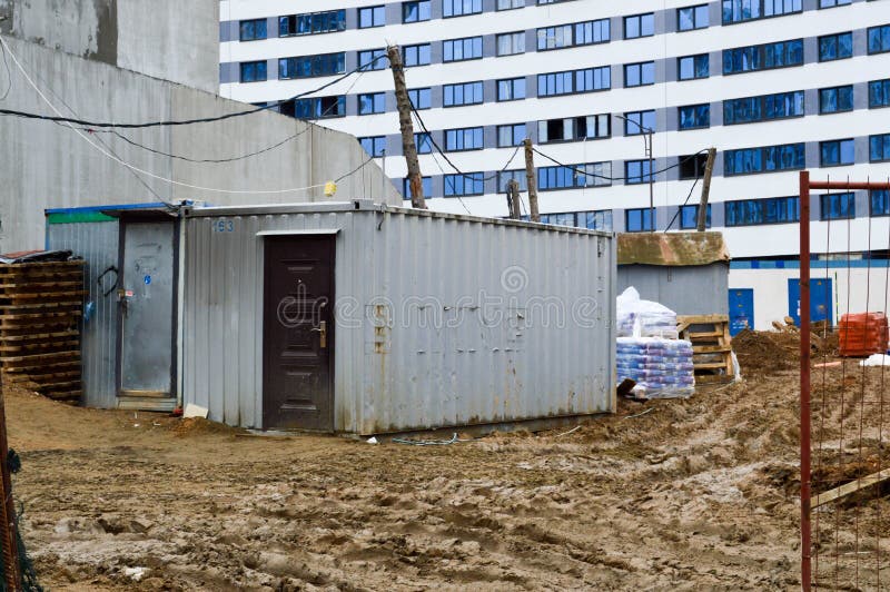Small Temporary Houses of Builders from Containers at an Industrial ...