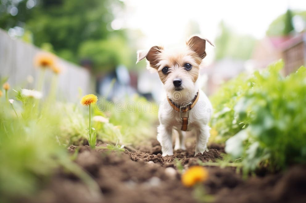 Small Terrier Digging in a Garden Patch Stock Image - Image of ...