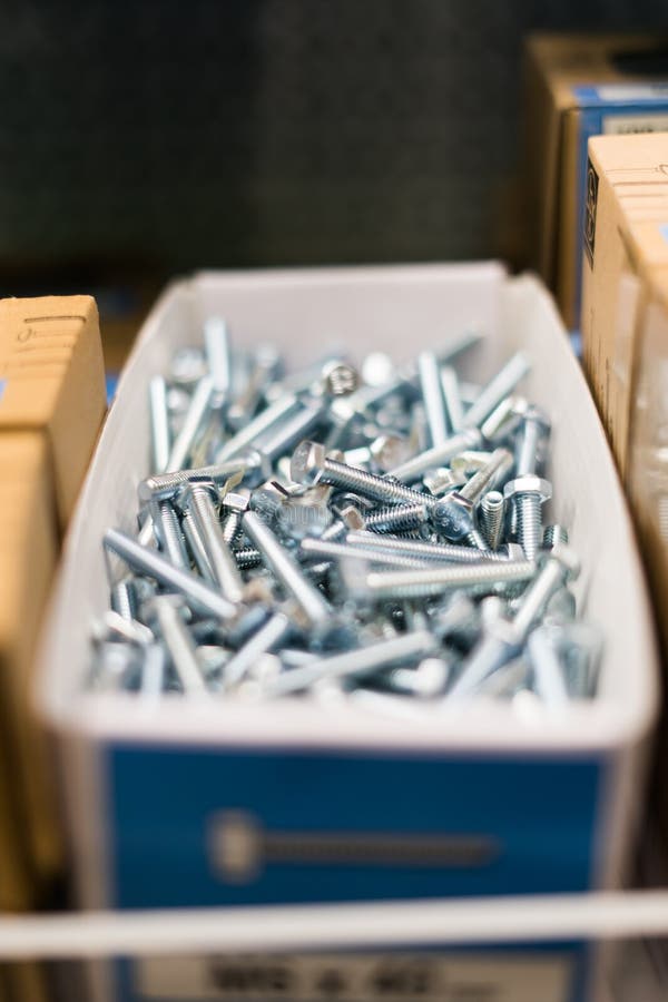 Small Thin Metal Nails, Hardware, Lying in a Store Container. Stock ...
