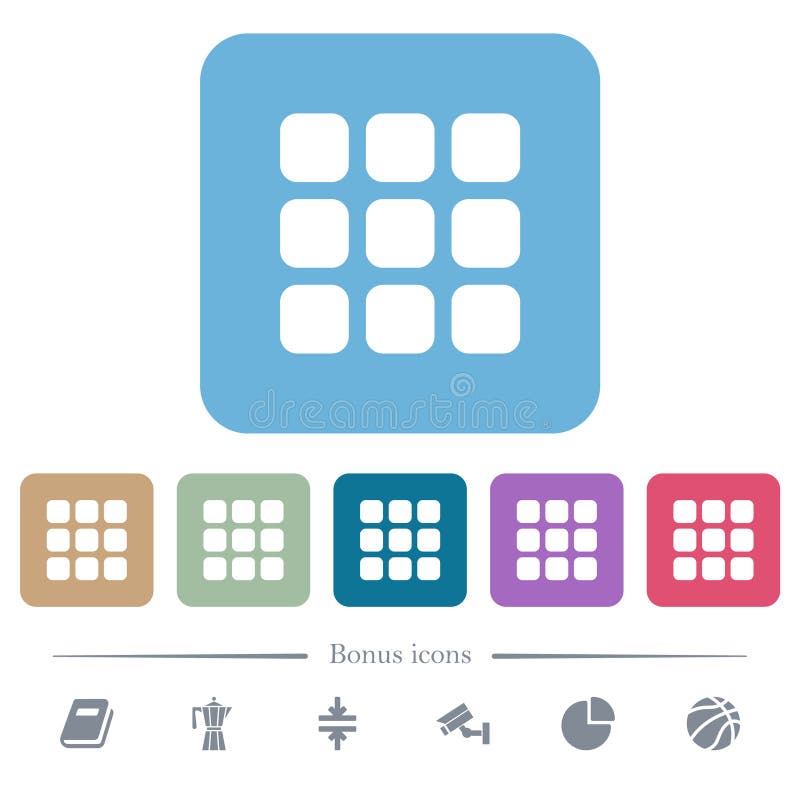 Small Thumbnail View Mode Flat Icons on Color Rounded Square ...