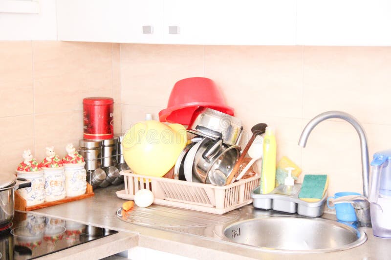 Small Tidy White Kitchen with All Kitchen Elements Stock Image - Image of steel, design: 348464895
