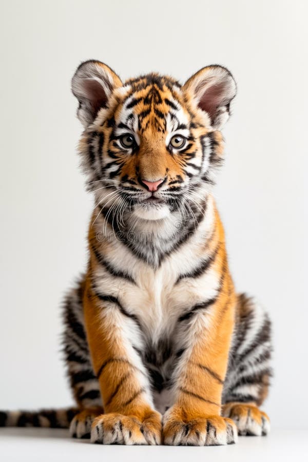 A Small Tiger Cub Sitting on a White Surface. Generative AI Stock Image ...