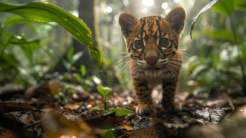 Small Tiger Walking through Lush Green Forest Stock Image - Image of ...