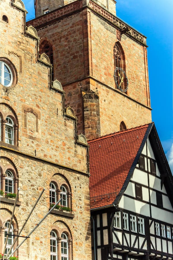Small Timber Framed House between Old Stone Buildings Stock Photo ...