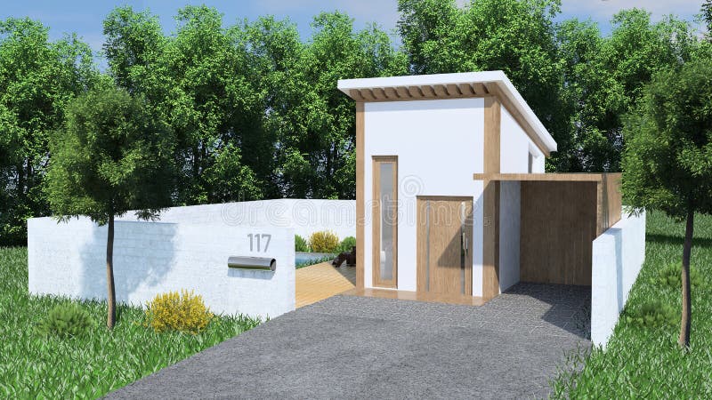 Small Tiny House with Garden and Pool, 3d Illustration, 3d Rendering ...
