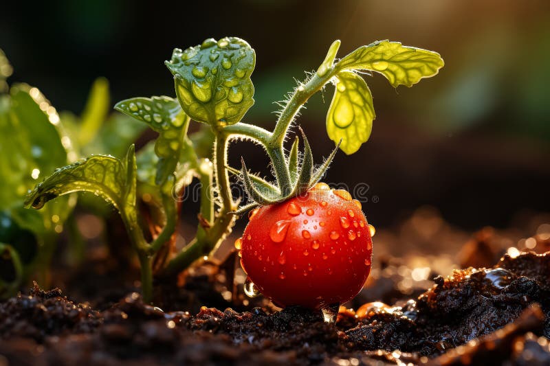 Small Tomato Plant is Growing in the Dirt. Stock Photo - Image of ...