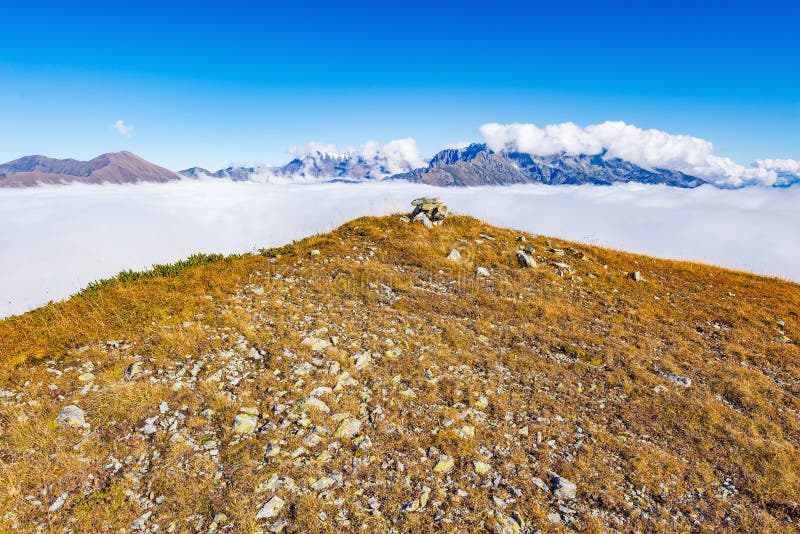Small Tower of Stones on the Top of the Mountain. Stock Photo - Image ...