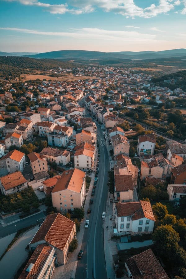 Small town aerial view stock image. Image of development - 375303365