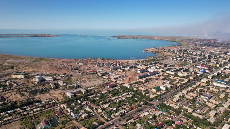 The Small Town of Balkhash is a View from a Drone Stock Image - Image ...