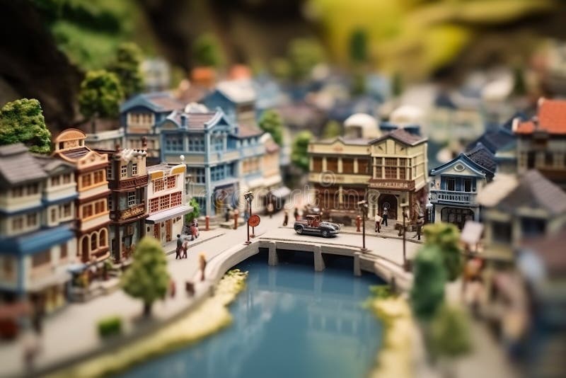 A Small Town with a Bridge Over a River. Generative AI Image. Stock ...