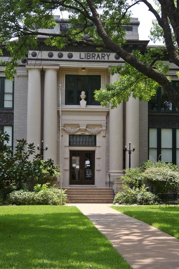 Small Town Buildings in Small Town - Historic Library Stock Photo ...