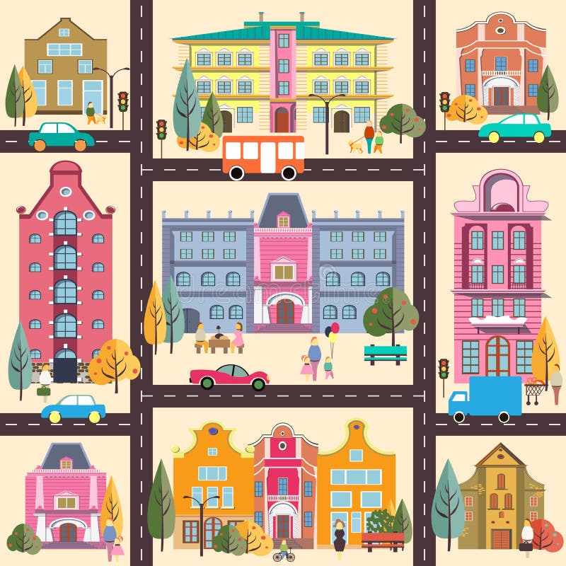 Vector Small Town Cityscape Illustration Stock Vector - Illustration of ...