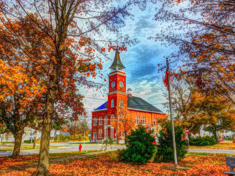 Small Town Church in the Fall Stock Image - Image of intersection, park ...