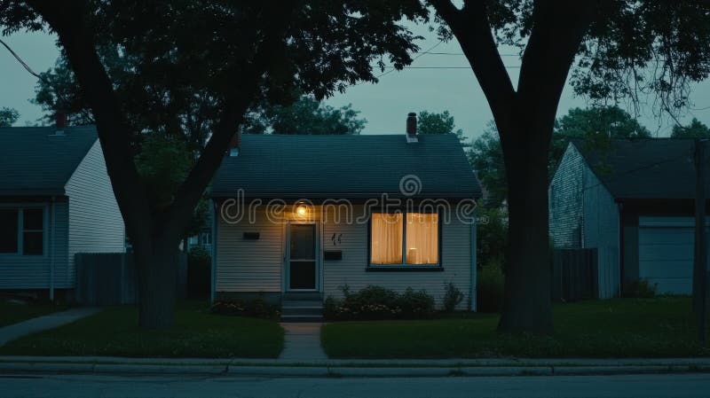 Small Town Evening Lit Window Glows in the Twilight Stock Photo - Image ...