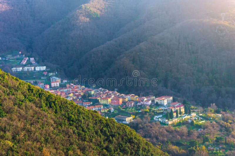 Small Town in a Mountain Valley among the Forest Stock Image - Image of ...